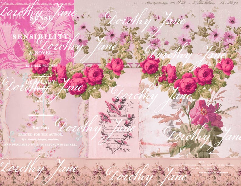 Sense and Sensibility Digital Papers: Jane Austen Pink Scrapbook Kit ...
