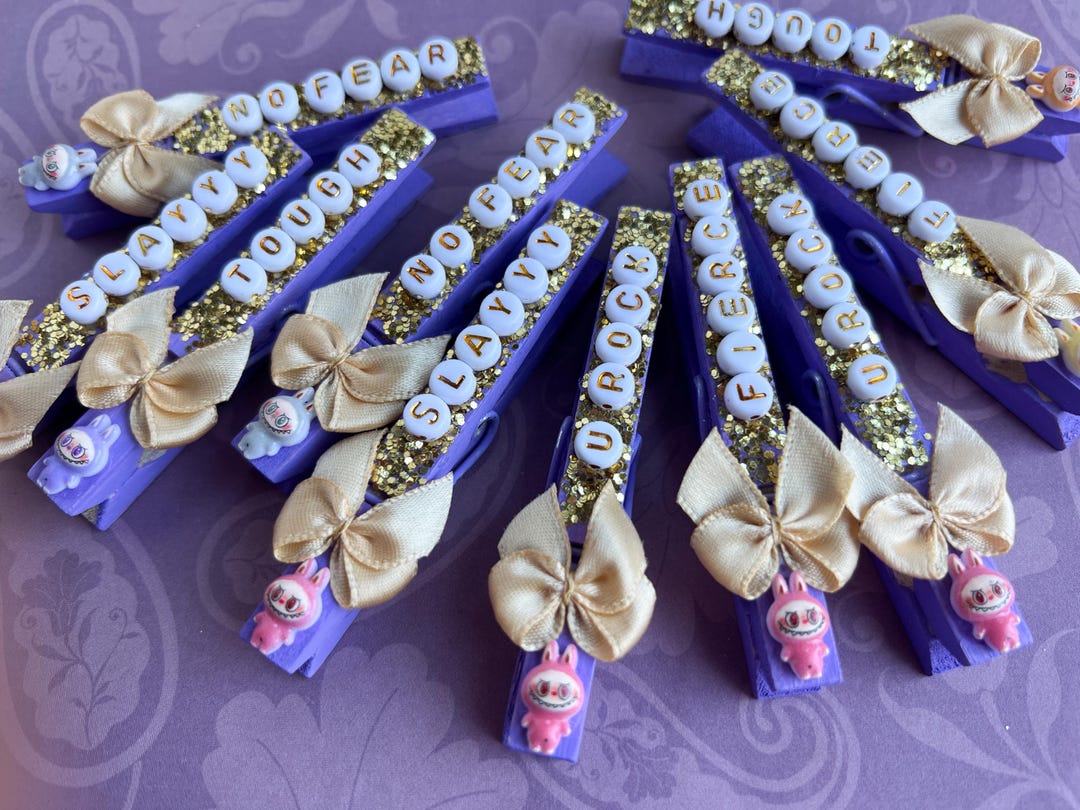 10 | Creepy and Cute Cheer Spirit Pins, Glitter and Gold, Clothes Pin ...