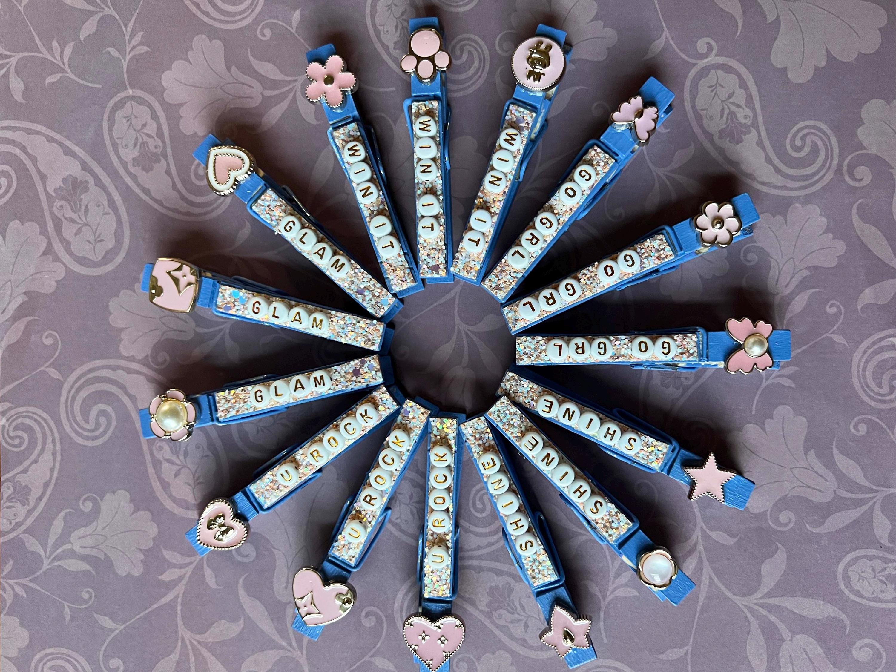 Cheer Spirit Pins, Cheer Clothespins, Backpack Clips, With Pink Charms ...