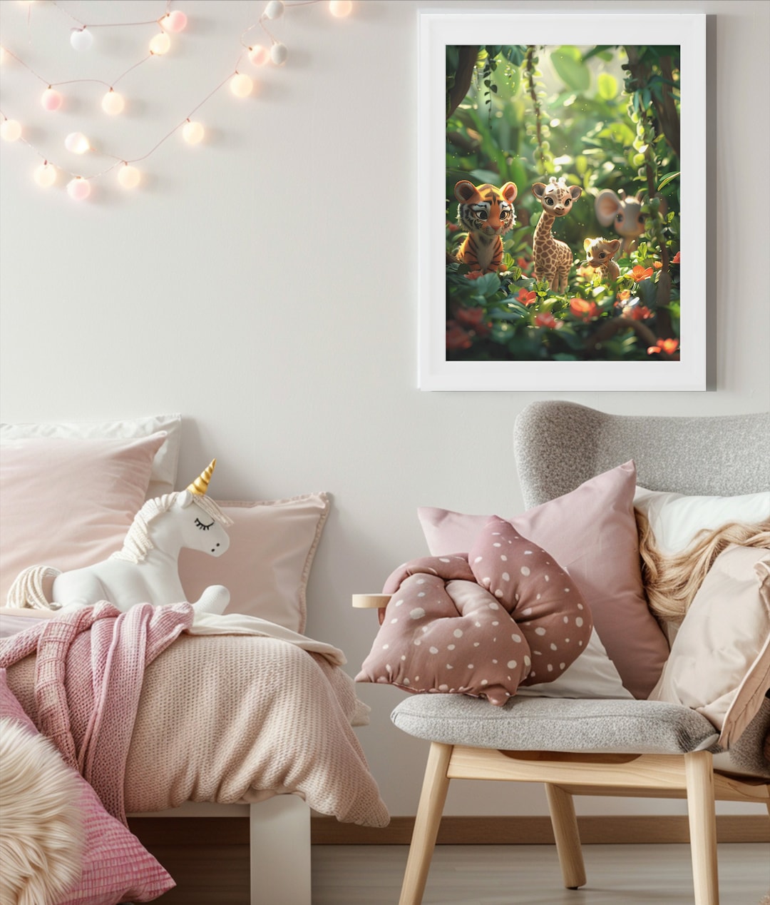 Jungle Animals in Forest Art Print Safari Nursery Decor Framed ...