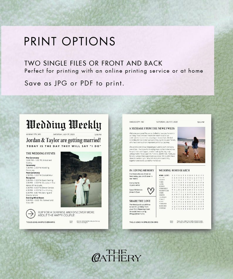 Newspaper Style Wedding Program: Fully Editable and Printable Template ...