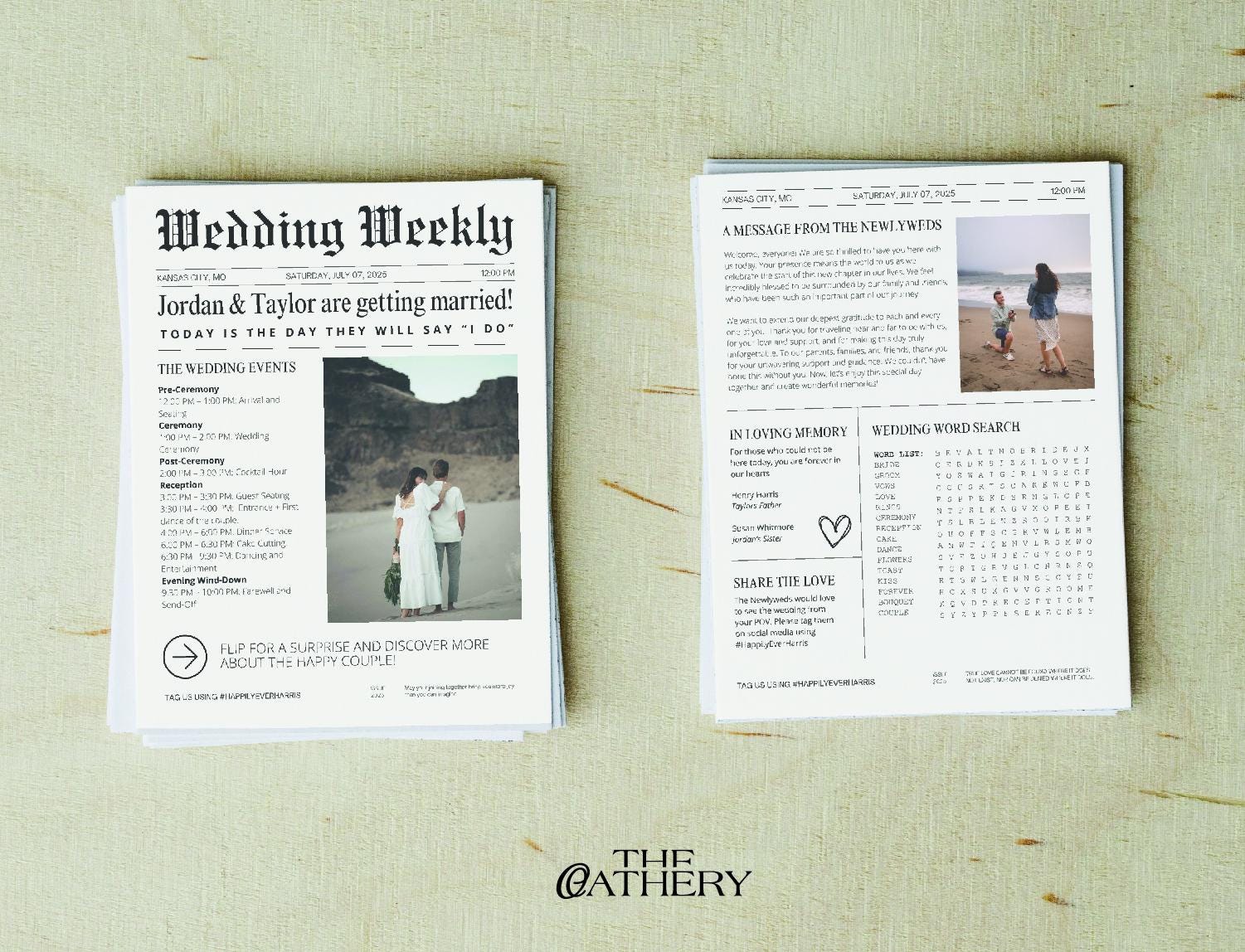 Newspaper Style Wedding Program: Fully Editable and Printable Template ...