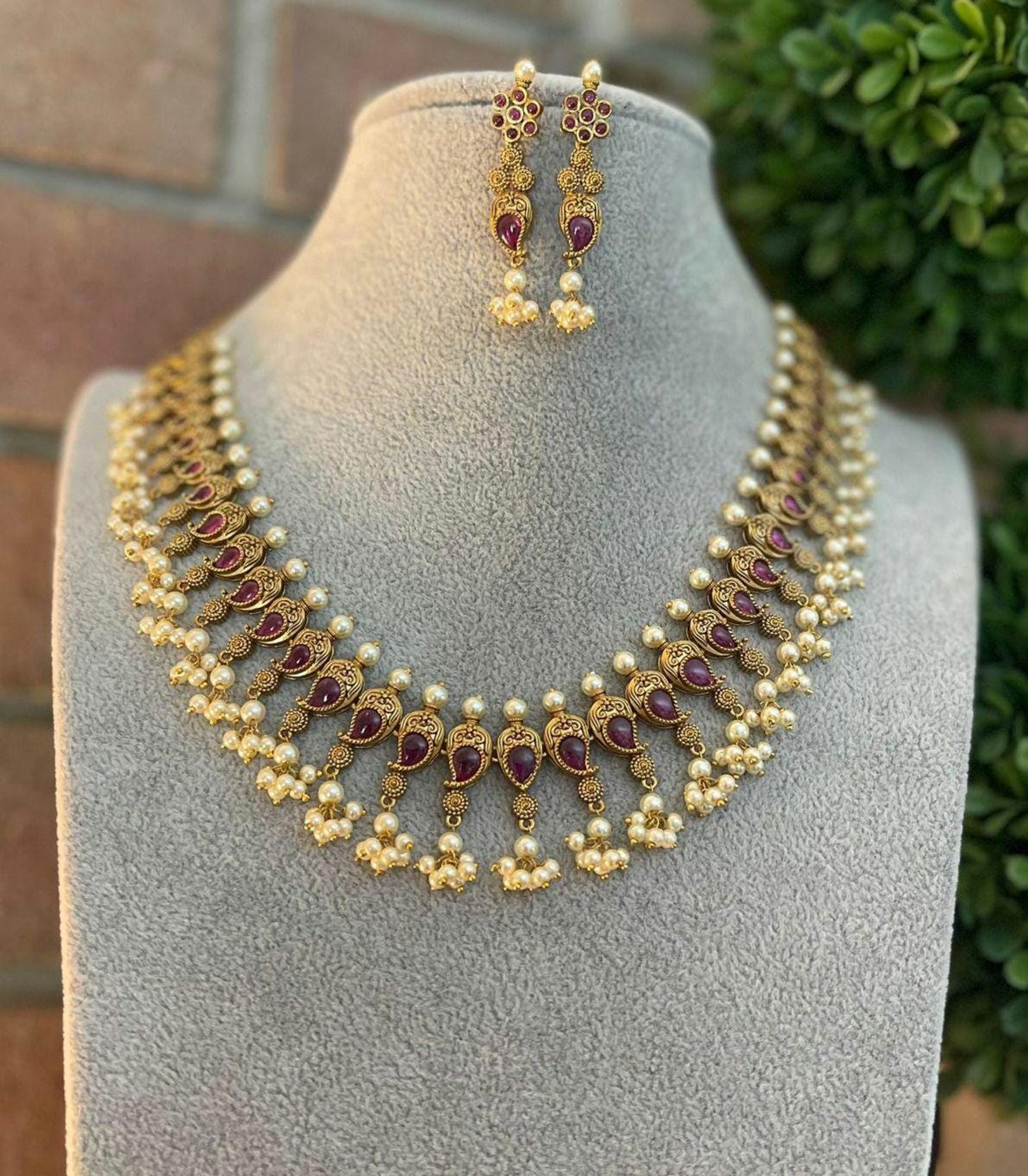 Kemp Jewelry/antique Gold Ruby Temple Jewelry Set/south Indian Bridal ...