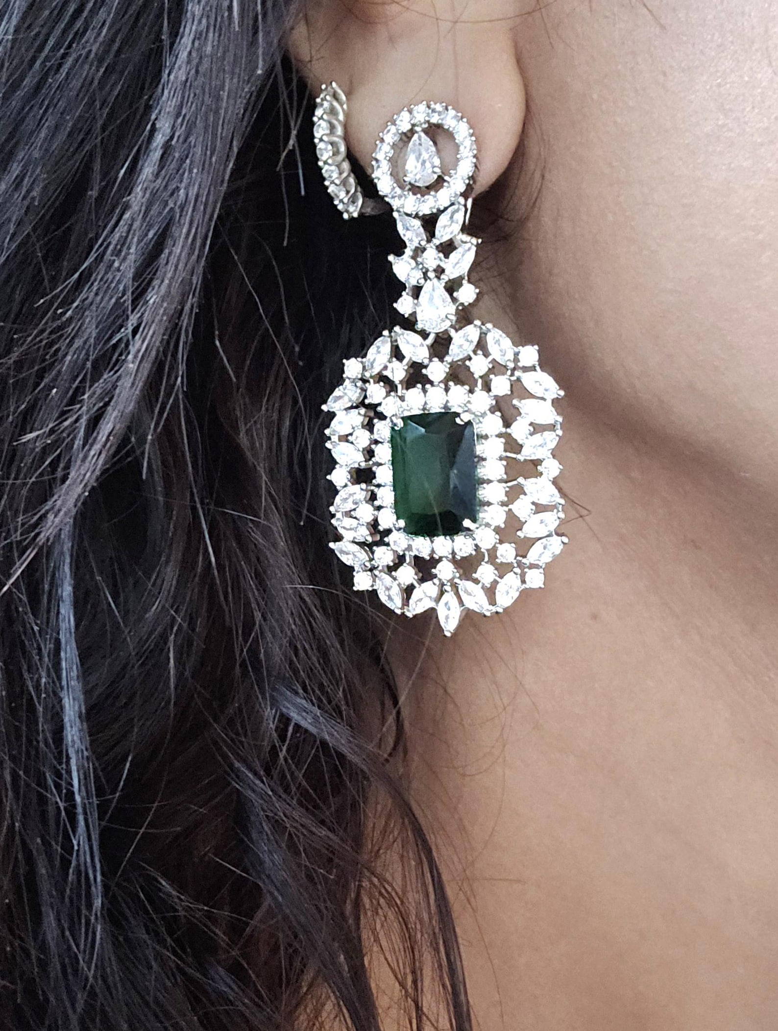 Silver Emerald Green Diamond Set/cz Necklace Set/emerald Green Set ...