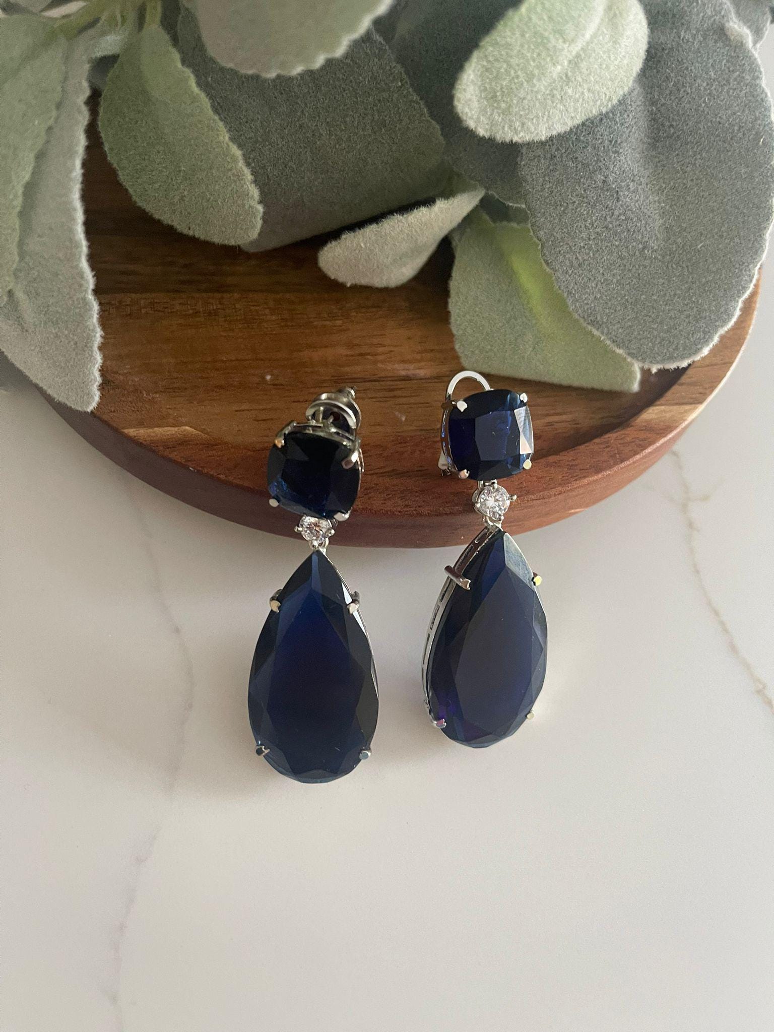 Navy Blue Drop Earrings,sapphire Blue Crystal Earring,cz,tear Drop ...