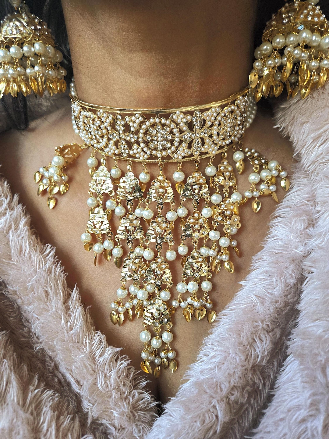 Gold Choker Set,pearl Choker Set Jadau Jewelry,punjabi Wedding Jewelry ...