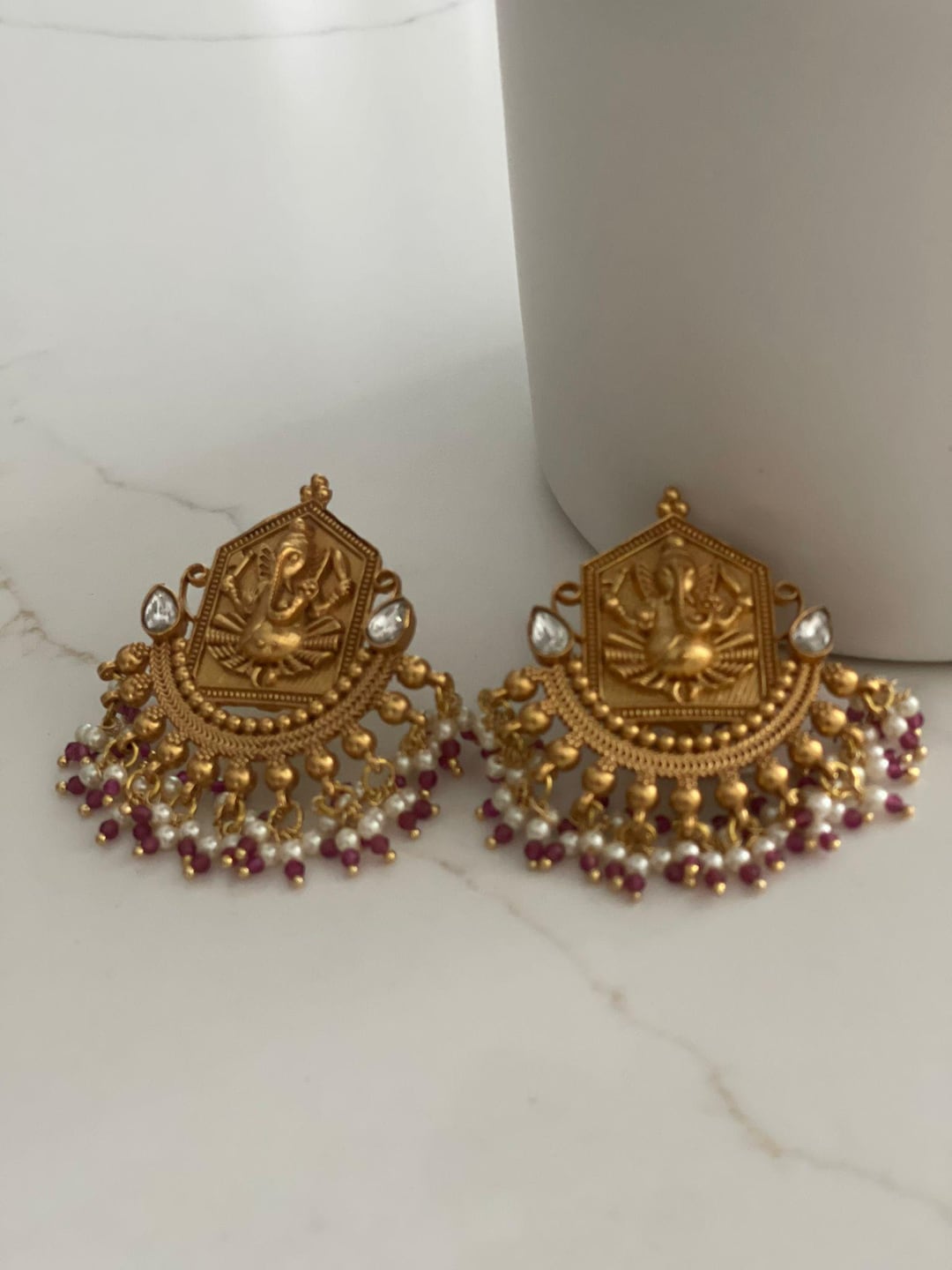 Gold Plated Temple Earrings/idol Intricate Designed Earrings/ruby Beads ...