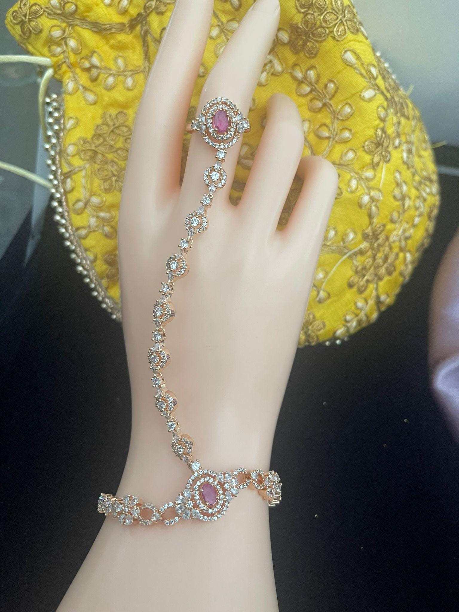 Single Diamond Bracelet/haath Phool/ring Link Bracelet/cz Jewelry/haath ...