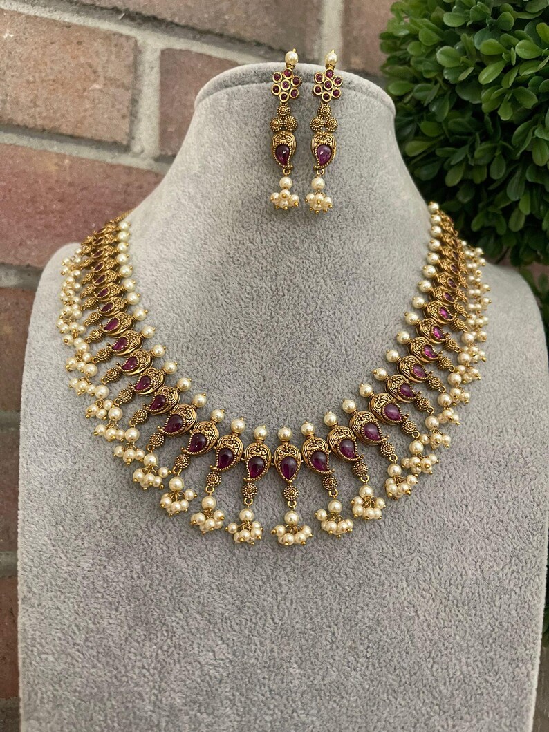 Kemp Jewelry/antique Gold Ruby Temple Jewelry Set/south Indian Bridal ...