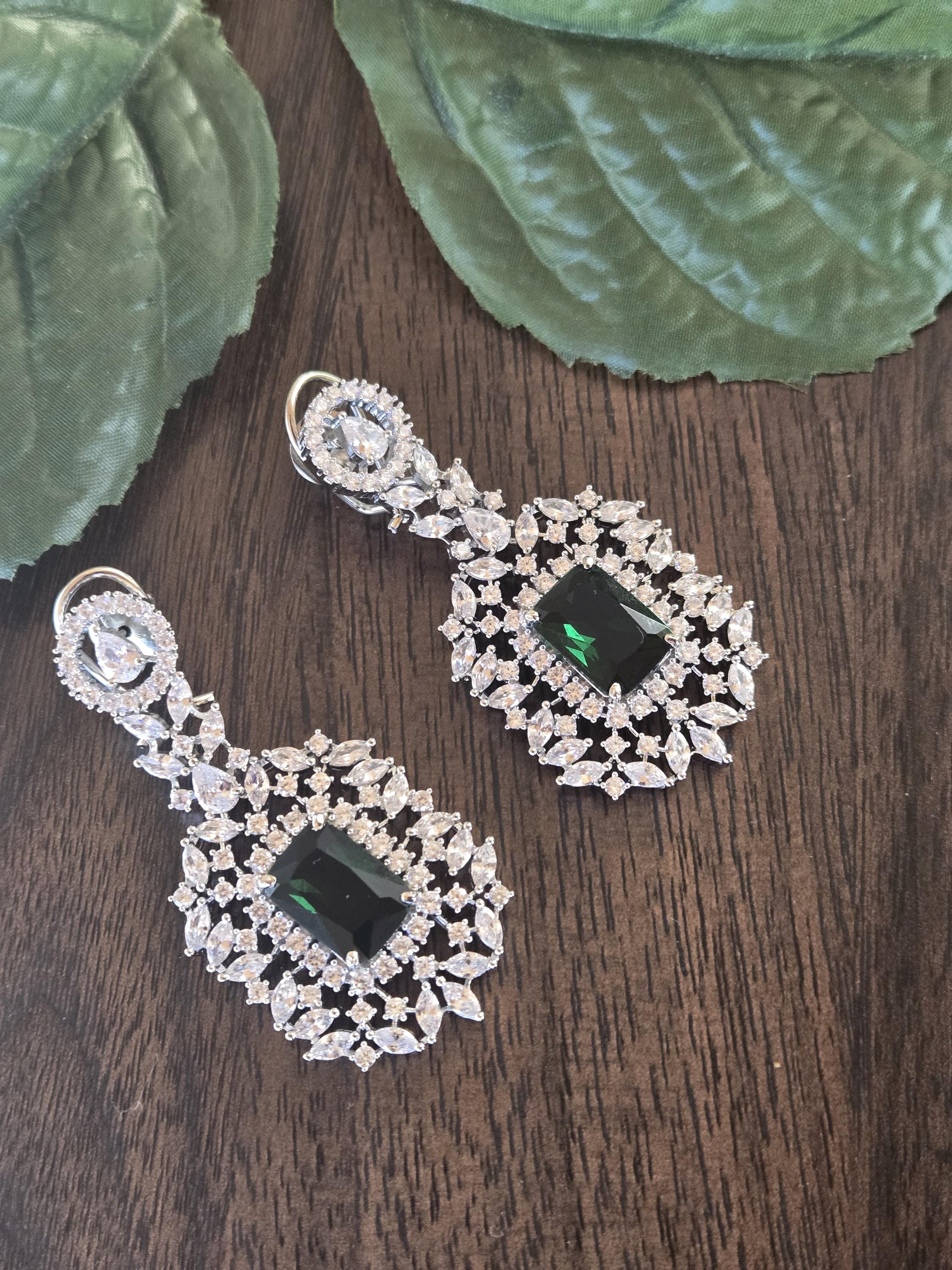 Silver Emerald Green Diamond Set/cz Necklace Set/emerald Green Set ...