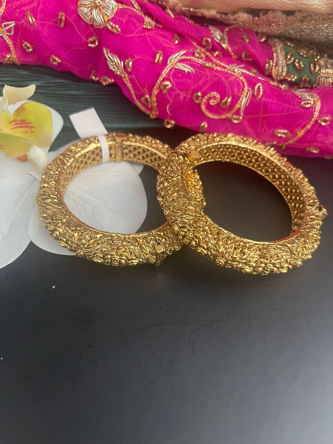Antique Gold Bangles,traditional Indian Kadas,south Indian Wedding ...