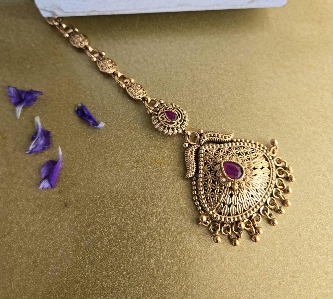Gold Plated Tika With Ruby/temple Jewelry Tika/traditional Tika/south ...