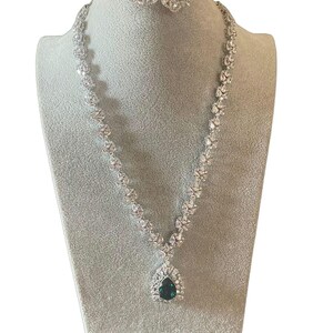 Emerald Green Diamond Necklace Set/green Diamond Set With Stud/cz Set ...