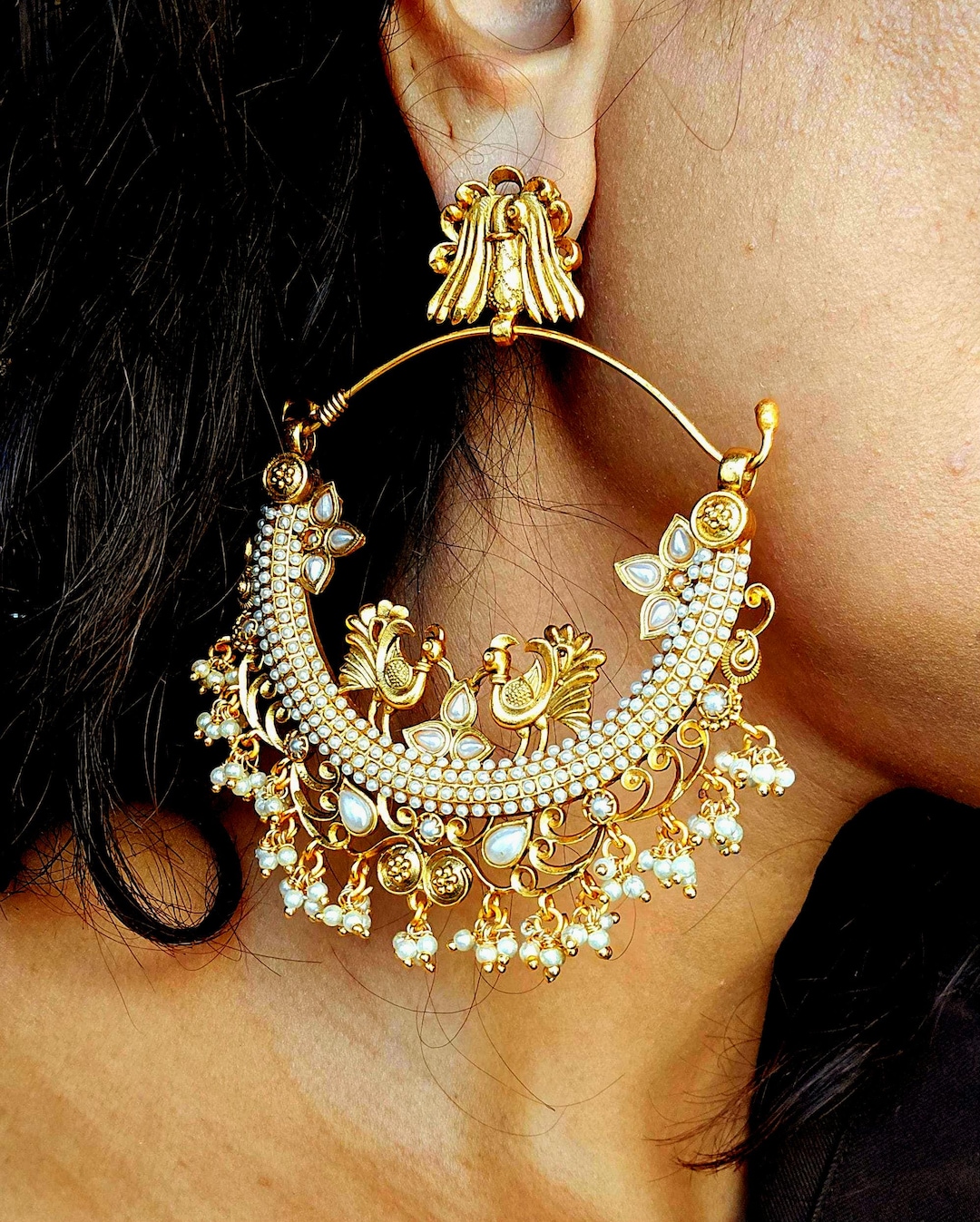 Goldplated Chandbali Earrings/chandbali/peacock Designs/indian Wedding ...