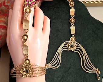 Gold Plated Haath Panja Pair | Adjustable Ring Bracelet - Etsy