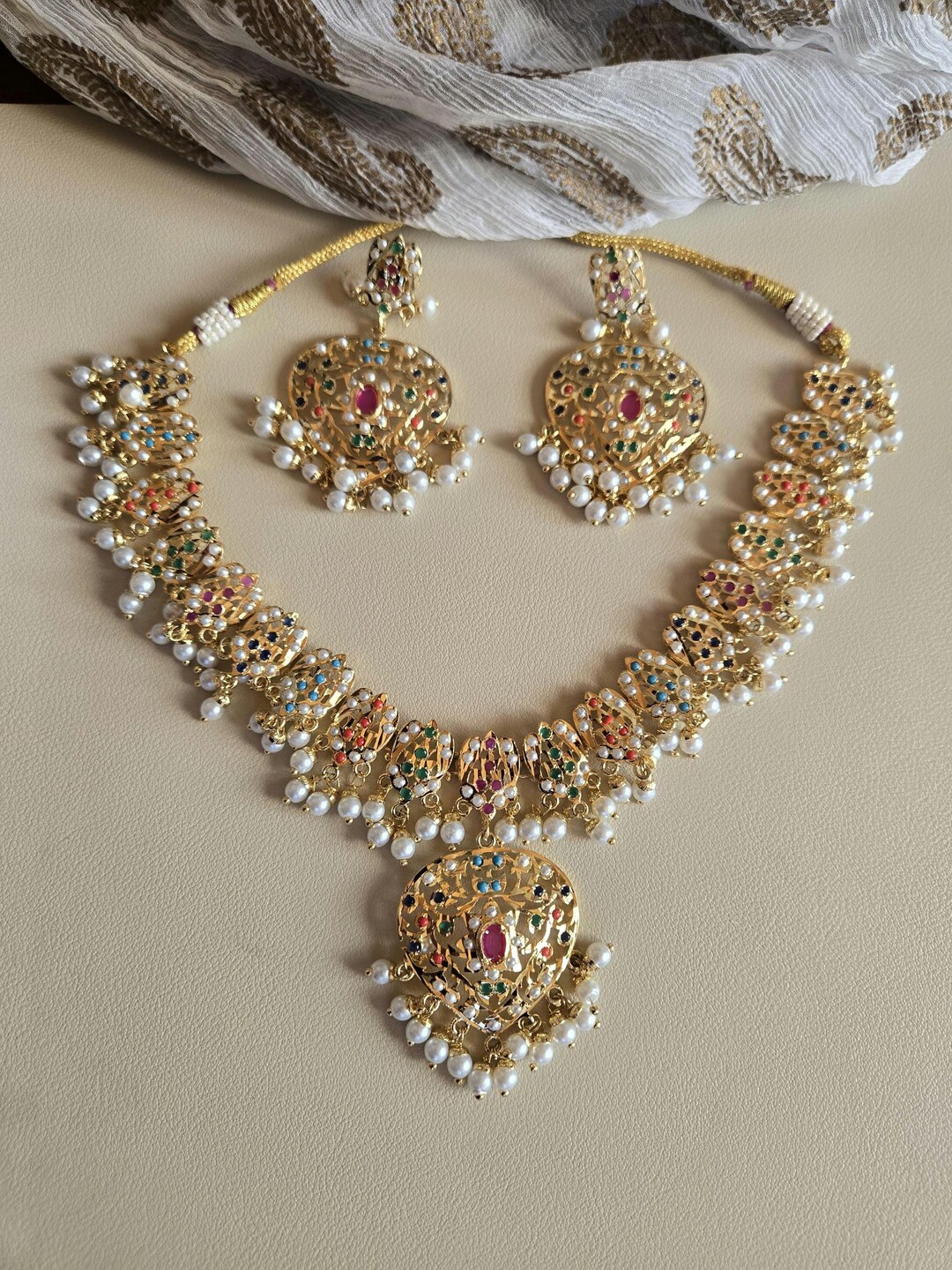 Jadau Necklace Set,gold Plated Jadau Set,ruby Jewelry Set,feroza Jadau ...