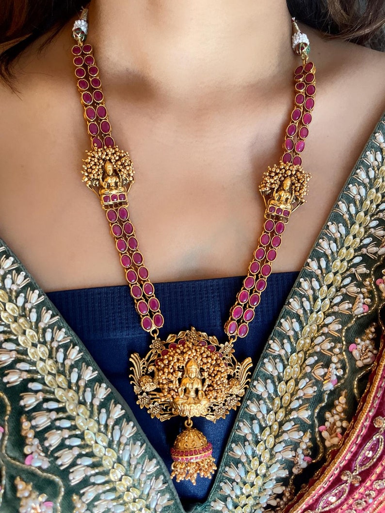 Gold Plated South Indian Temple Jewelry Set With Laxmi Designed - Etsy