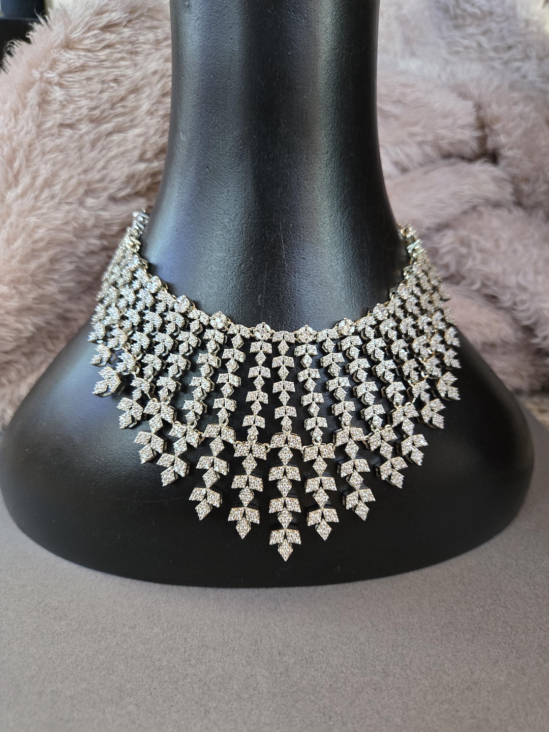 Diamond Necklace Set/cz Set/silver Diamond Set/bib Style Set/indian ...