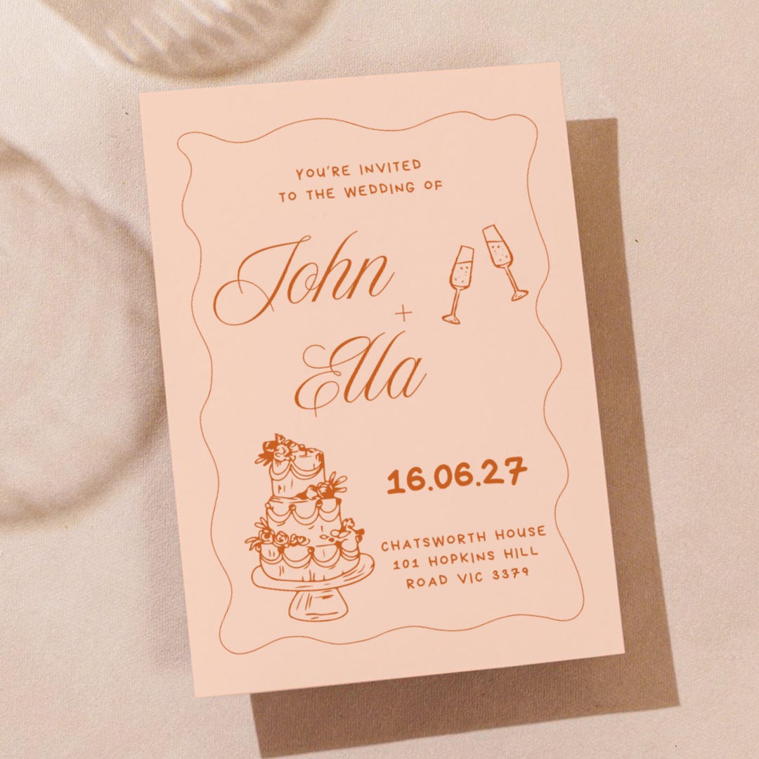 Modern Orange Wave Wedding Invitation 5x7 Template | Editable in Canva ...