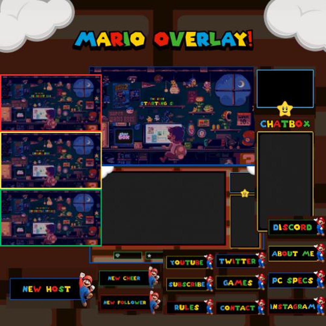Lofi Fully Animated Super Mario Streaming Overlays *includes 5 Screens ...