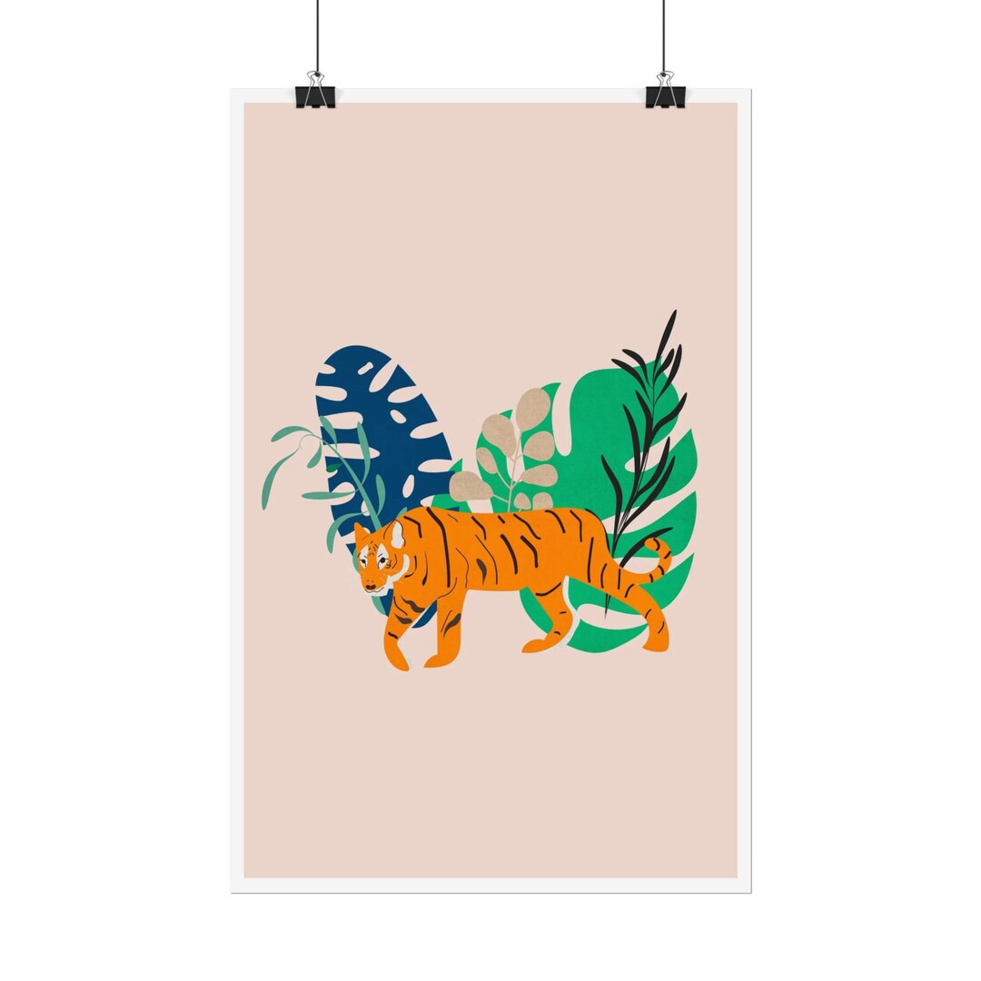 Tiger Art Print, Jungle Illustration, Animal Wall Art, Safari Animals ...