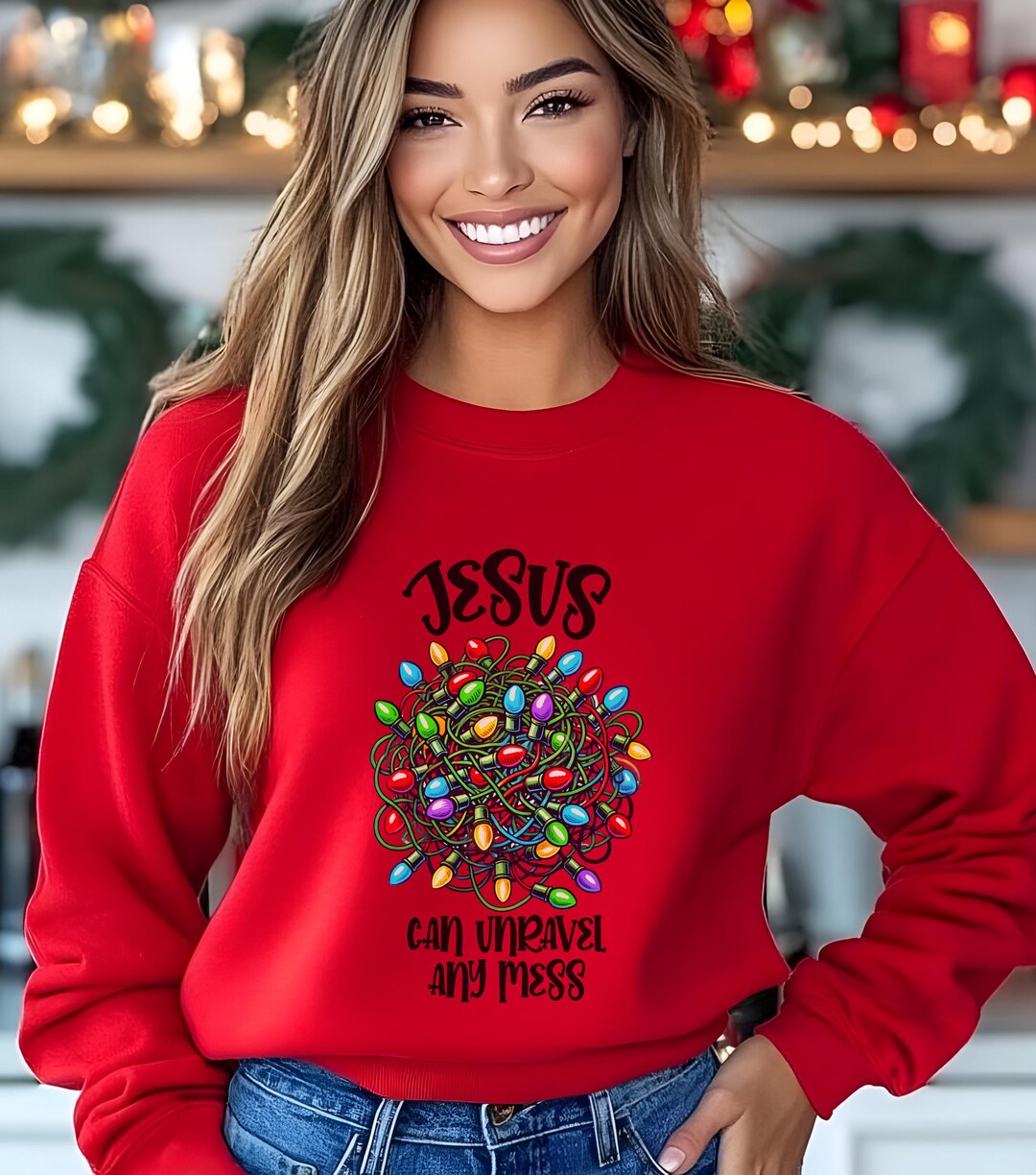 Christian Christmas Jesus Lights Sweatshirt, Unisex Crewneck Gift ...