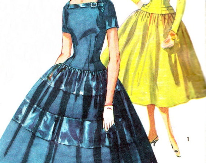 1950s Evening Dress Pattern Simplicity 1449 Drop Waist Full - Etsy