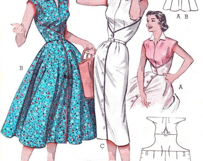 1950s Dress Pattern Butterick 6836 Full or Slim Skirt Day or - Etsy