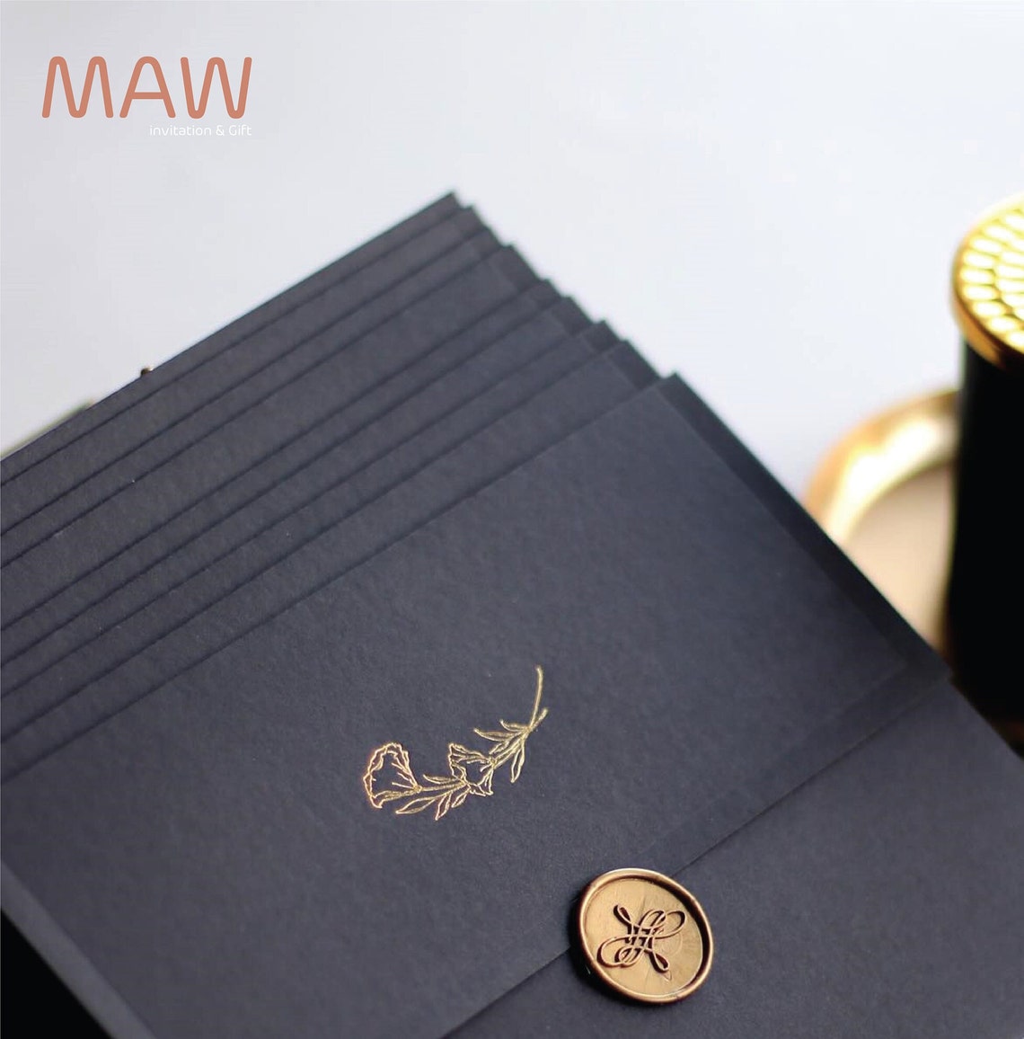 Elegant Black Envelope Invitation With Gold Print, Perfect for ...