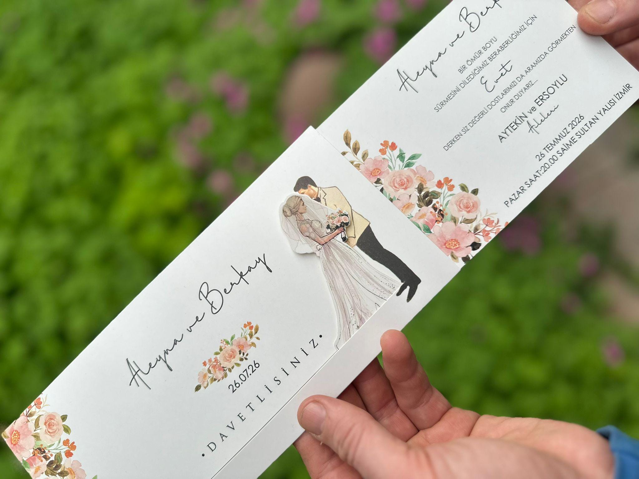 Romantic Sliding Wedding Invitation: Bride and Groom Illustration ...