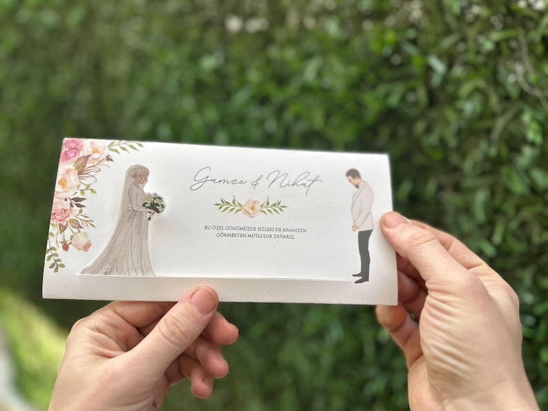 Sliding Wedding Invitation: Floral Design and Bride & Groom ...