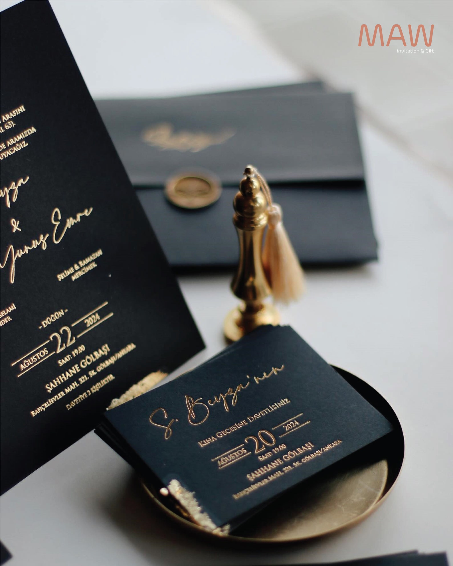 Elegant Black Envelope Invitation With Gold Print, Perfect for ...