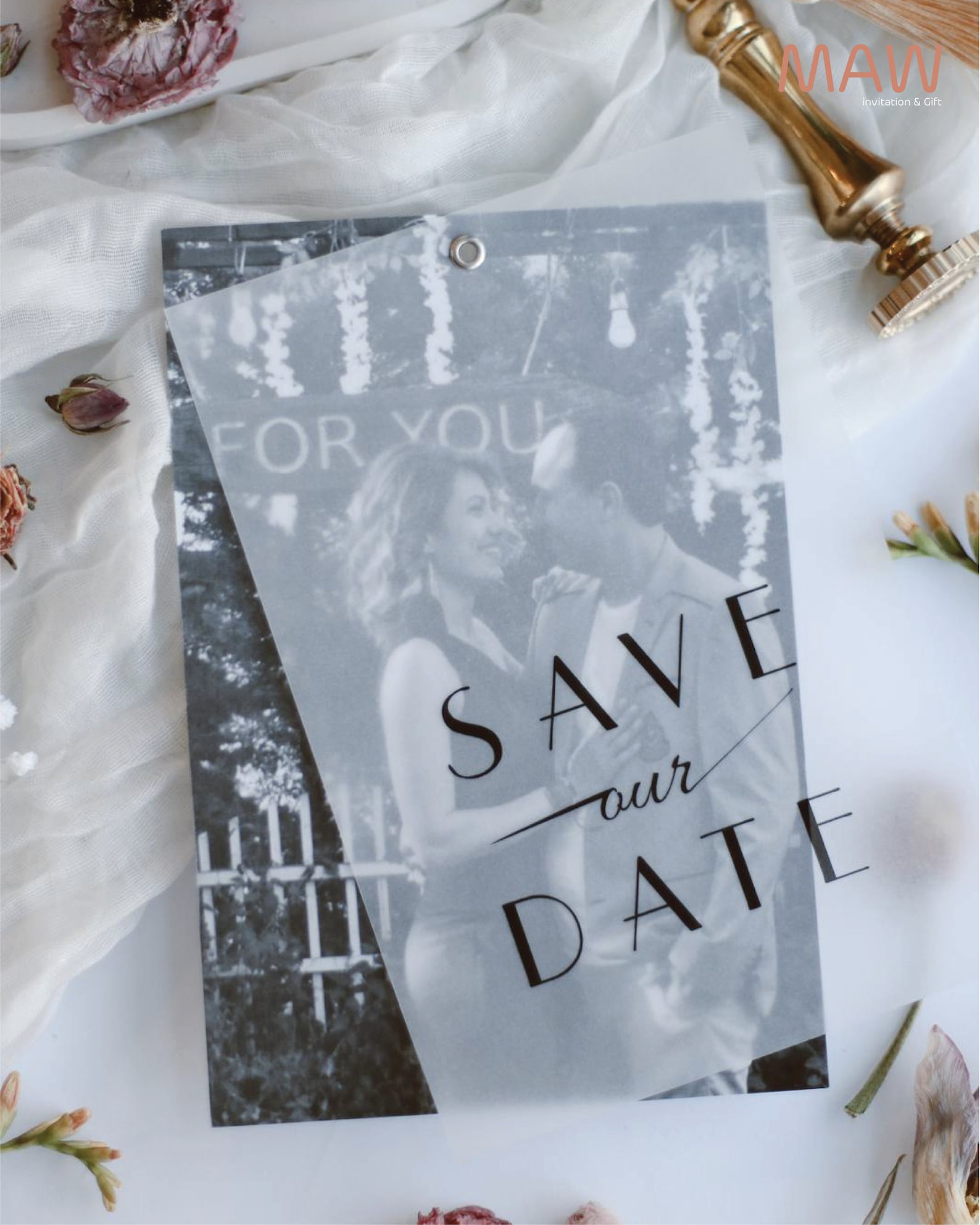 Elegant Vellum Overlay Save the Date Card: Personalized Photo Wedding ...