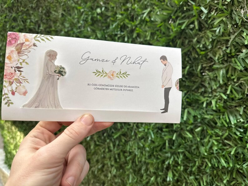 Sliding Wedding Invitation: Floral Design and Bride & Groom ...