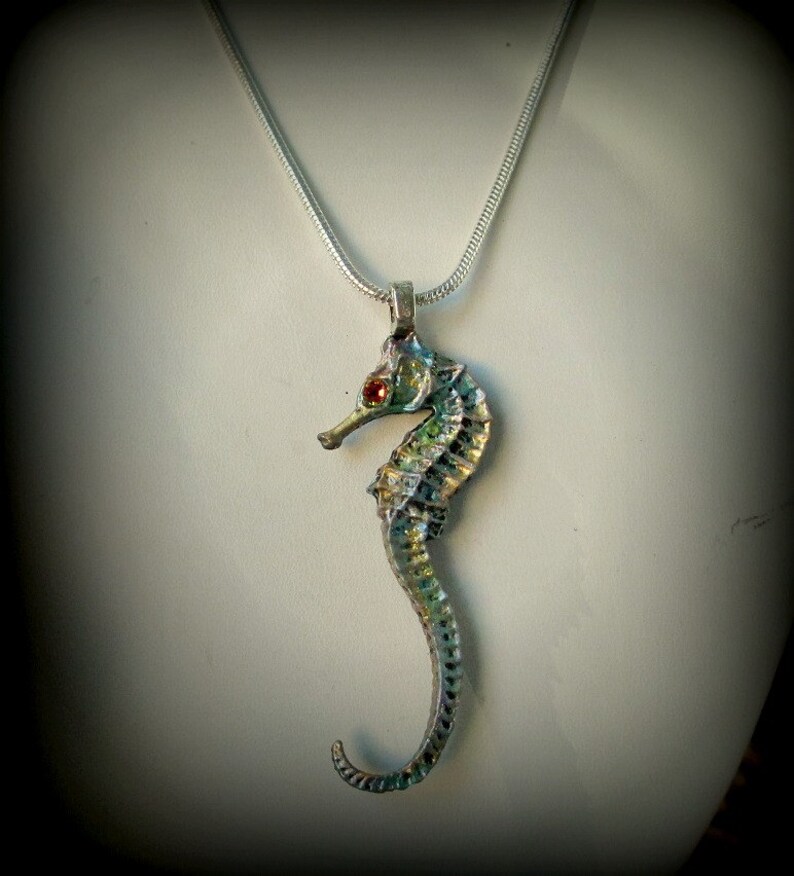 Seahorse Hand Painted Pewter Pendant on Chain or Leather Cord | Etsy