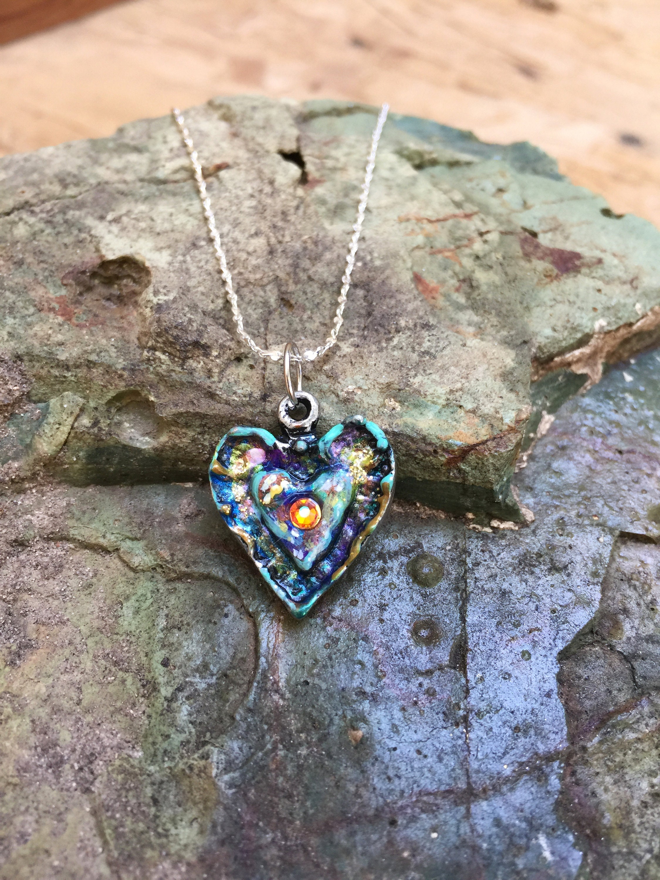 Hand Painted Colors of the Heart Pendant - Etsy