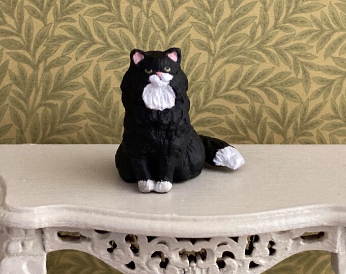 1:12th Scale Porcelain Dollhouse Cat Black and White Long - Etsy