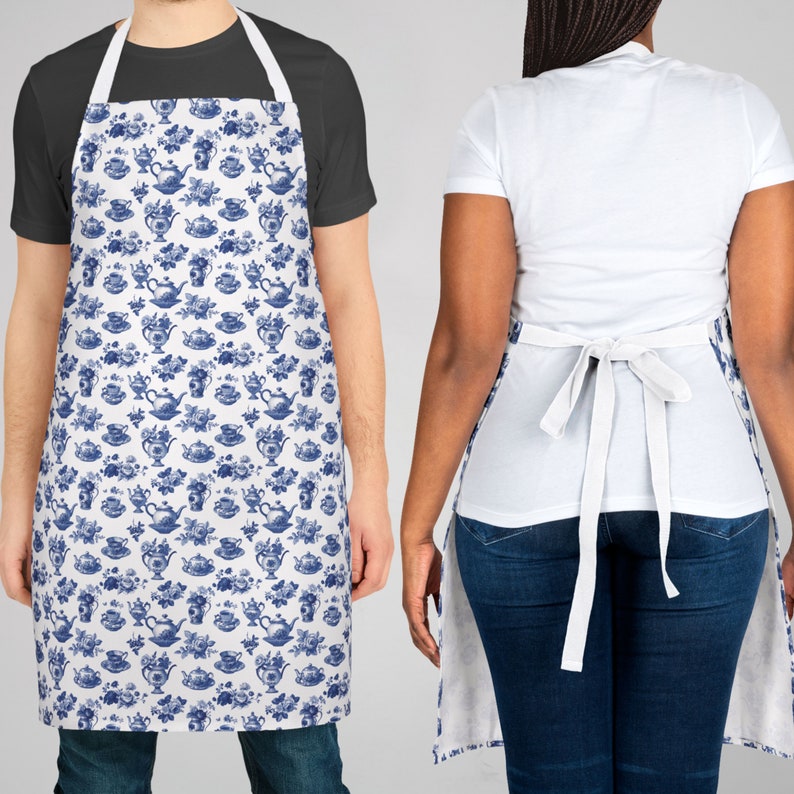 Blue and White Toile Pattern Apron for Kitchen Gift for Mom Birthday ...