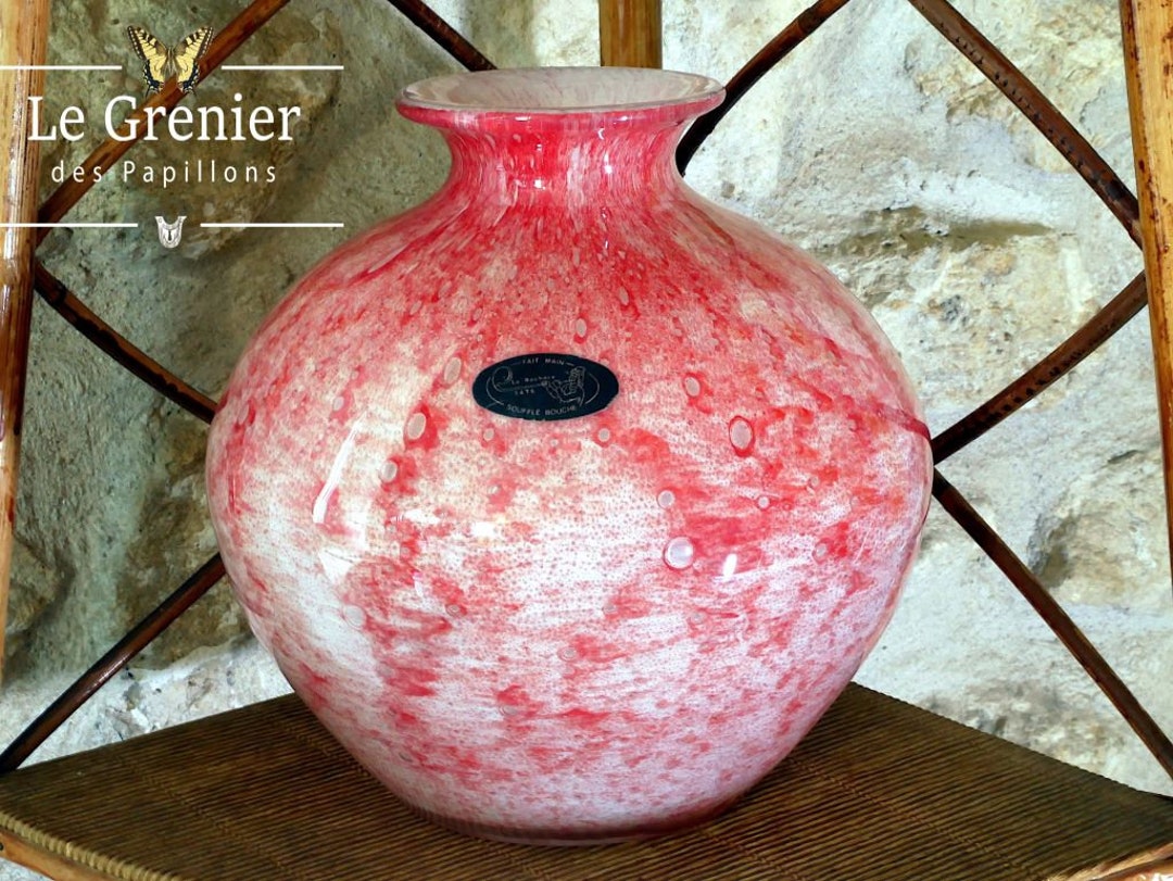Red Round Vase in Mouth-blown Glass - Etsy