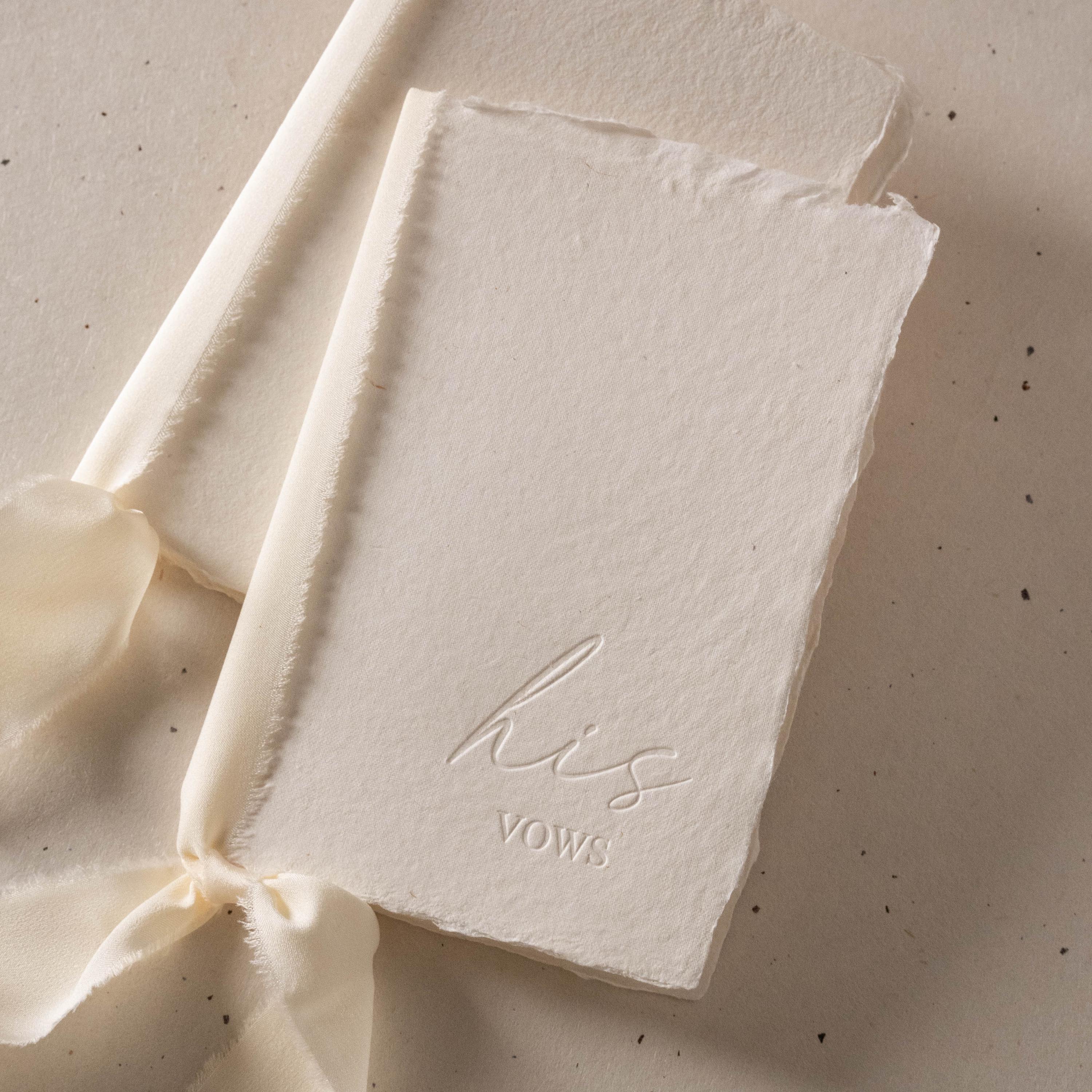 Set of 2 Vow Cards With Silk Ribbon | Personalised Letterpress Vow ...