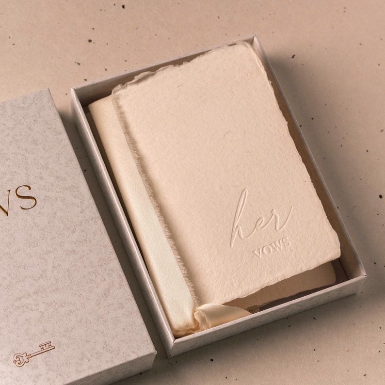 Set of 2 Vow Cards With Silk Ribbon | Personalised Letterpress Vow ...