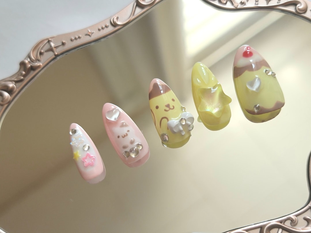 Pompompurin Sanrio Nails Cute Press on Nails Gel Nails Faux Acrylic ...