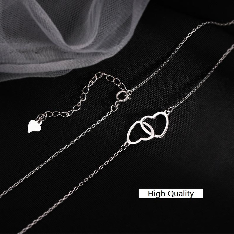 Double Ring Heart Shaped Necklace Two Interlocking Hearts Pendant ...