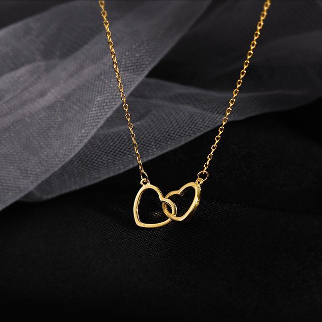 Double Ring Heart Shaped Necklace Two Interlocking Hearts Pendant ...