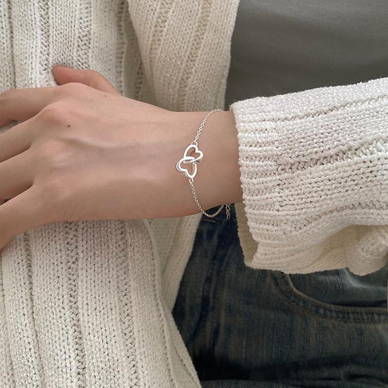 Interlocking Heart Bracelet, Double Heart Bracelet, Two Minimalist ...