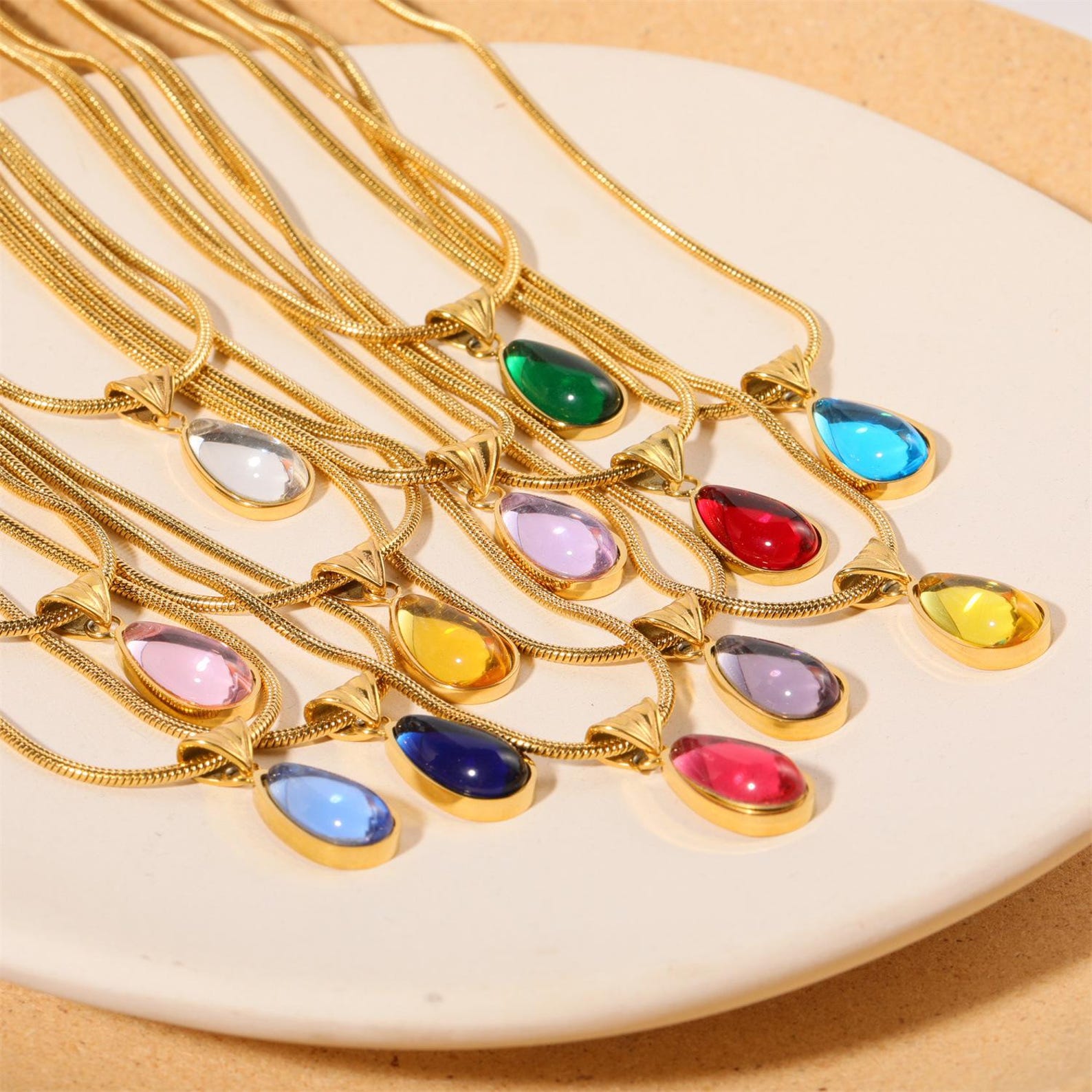 Emerald Water Drop Necklace Droplet Gemstone Pendant Green Teardrop ...