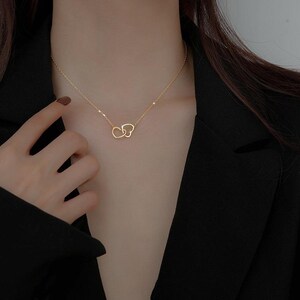 Double Ring Heart Shaped Necklace Two Interlocking Hearts Pendant ...