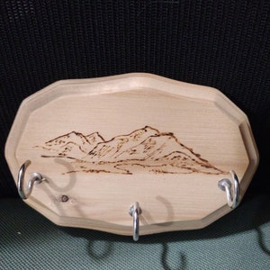 Wood Burned Key Holder. Pyrography. Burned by Hand. Has Hooks to Hold ...