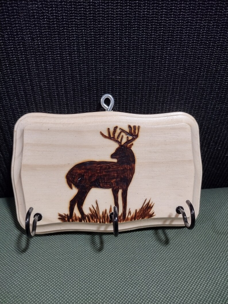 Wood Burned Key Holder. Pyrography. Burned by Hand. Has Hooks to Hold ...