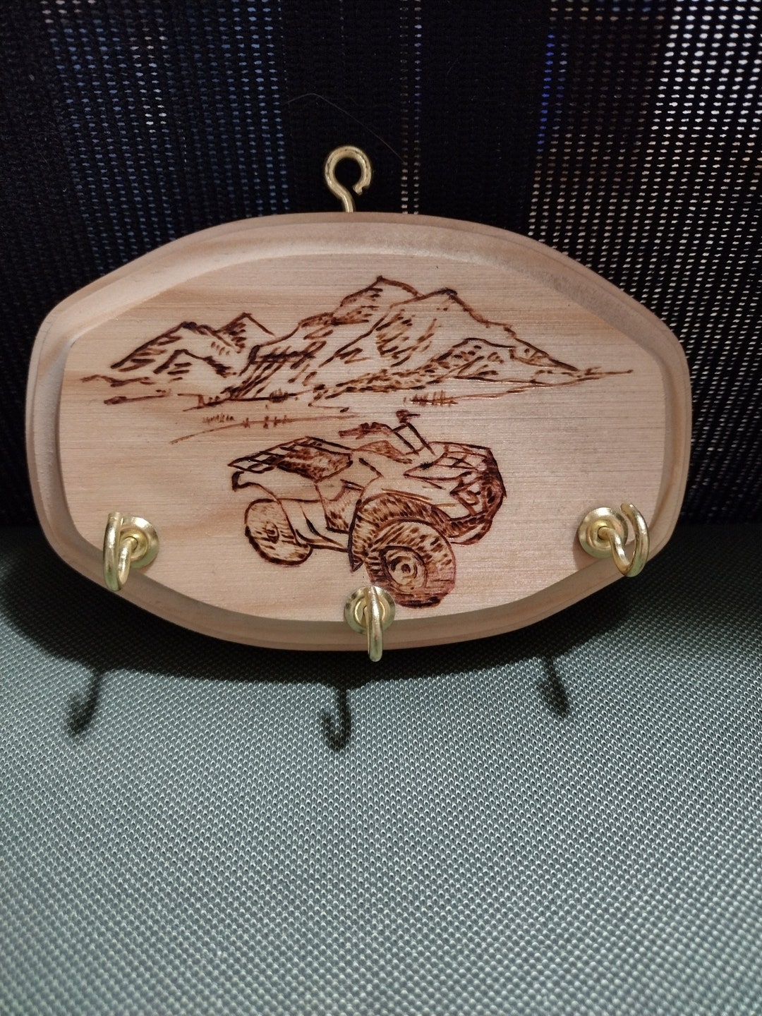 Wood Burned Key Holder. Pyrography. Burned by Hand. Has Hooks to Hold ...